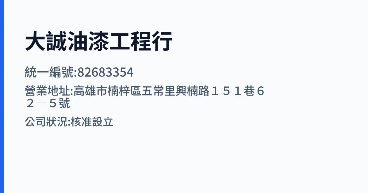 大誠油漆工程行 - 統編 82683354(高雄市) 公司登記資料與營業項目詳細圖表