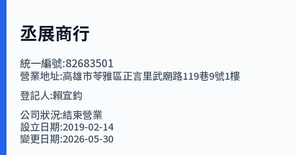 丞展商行的照片-統編 82683501(高雄市) 公司登記資料與營業項目詳細圖表