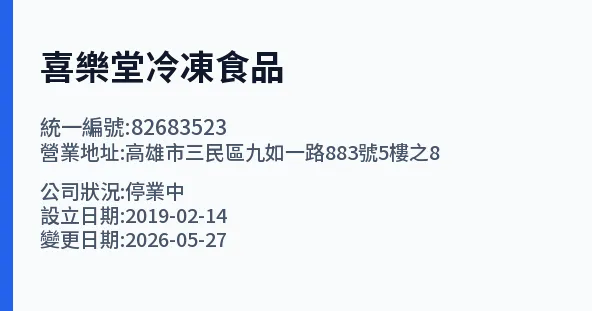 喜樂堂冷凍食品的照片-統編 82683523(高雄市) 公司登記資料與營業項目詳細圖表