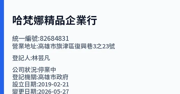 哈梵娜精品企業行的照片-統編 82684831(高雄市) 公司登記資料與營業項目詳細圖表