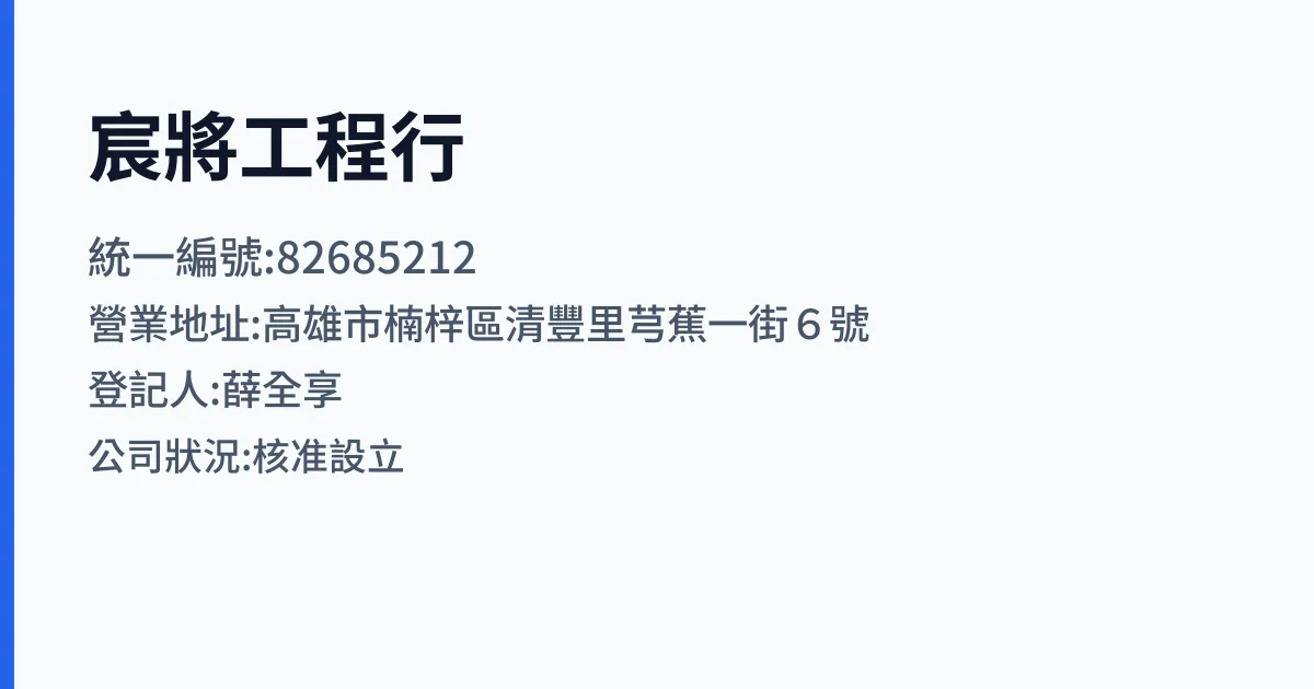 宸將工程行 - 統編 82685212(高雄市) 公司登記資料與營業項目詳細圖表