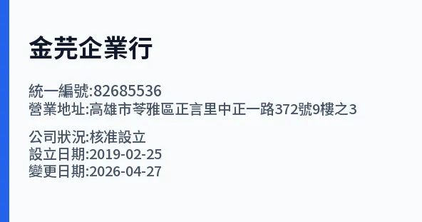 金芫企業行的照片-統編 82685536(高雄市) 公司登記資料與營業項目詳細圖表