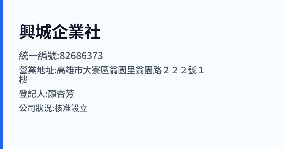 興城企業社 - 統編 82686373(高雄市) 公司登記資料與營業項目詳細圖表