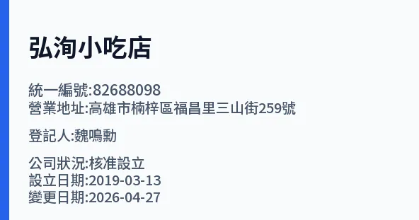 弘洵小吃店的照片-統編 82688098(高雄市) 公司登記資料與營業項目詳細圖表