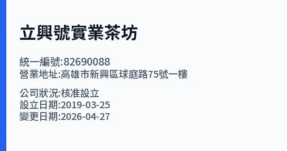 立興號實業茶坊的照片-統編 82690088(高雄市) 公司登記資料與營業項目詳細圖表