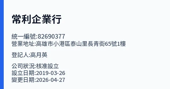 常利企業行的照片-統編 82690377(高雄市) 公司登記資料與營業項目詳細圖表