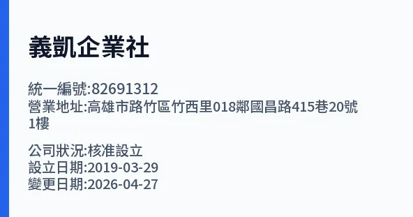義凱企業社的照片-統編 82691312(高雄市) 公司登記資料與營業項目詳細圖表