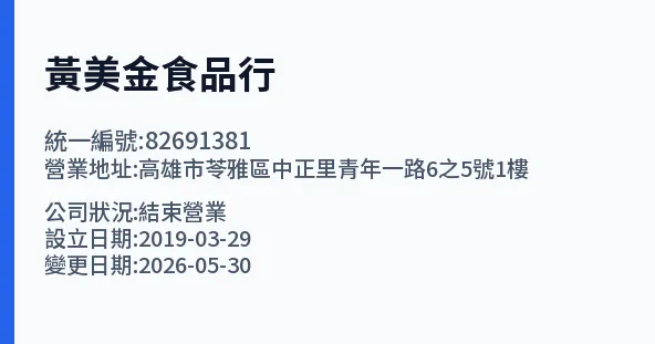 黃美金食品行的照片-統編 82691381(高雄市) 公司登記資料與營業項目詳細圖表