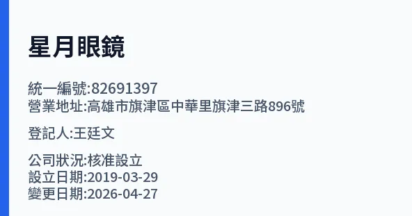 星月眼鏡的照片-統編 82691397(高雄市) 公司登記資料與營業項目詳細圖表