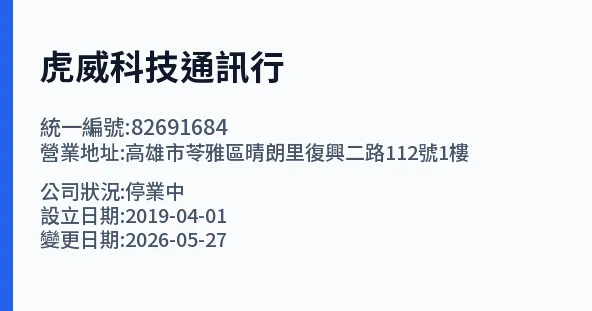 虎威科技通訊行的照片-統編 82691684(高雄市) 公司登記資料與營業項目詳細圖表
