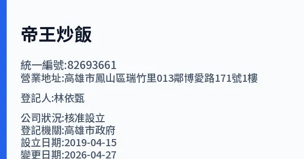 帝王炒飯的照片-統編 82693661(高雄市) 公司登記資料與營業項目詳細圖表