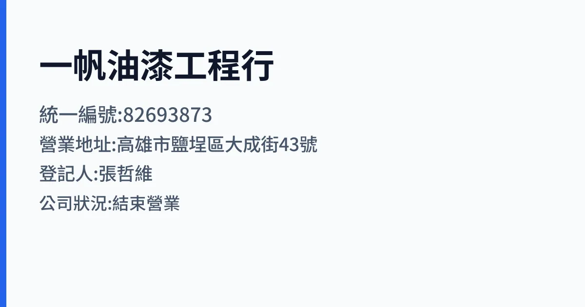 一帆油漆工程行 - 統編 82693873(高雄市) 公司登記資料與營業項目詳細圖表