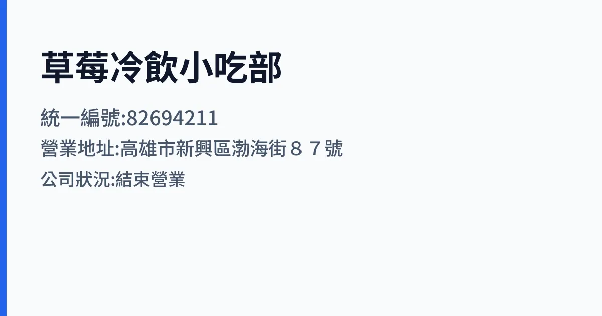 草莓冷飲小吃部 - 統編 82694211(高雄市) 公司登記資料與營業項目詳細圖表