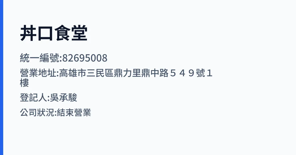 丼口食堂 - 統編 82695008(高雄市) 公司登記資料與營業項目詳細圖表