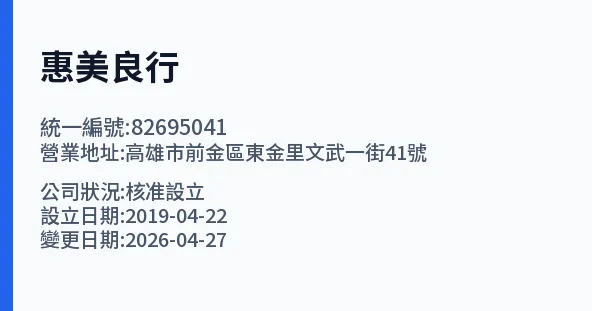 惠美良行的照片-統編 82695041(高雄市) 公司登記資料與營業項目詳細圖表