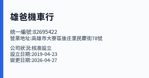 雄爸機車行的照片-統編 82695422(高雄市) 公司登記資料與營業項目詳細圖表