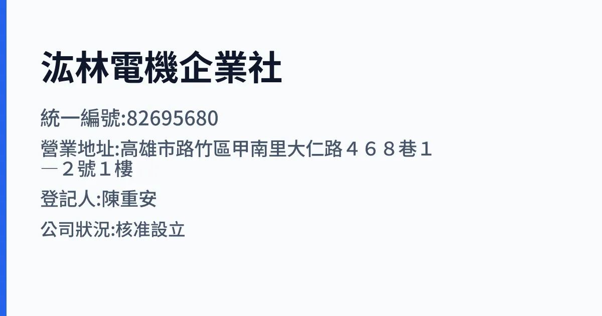 汯林電機企業社 - 統編 82695680(高雄市) 公司登記資料與營業項目詳細圖表