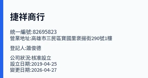 捷祥商行的照片-統編 82695823(高雄市) 公司登記資料與營業項目詳細圖表