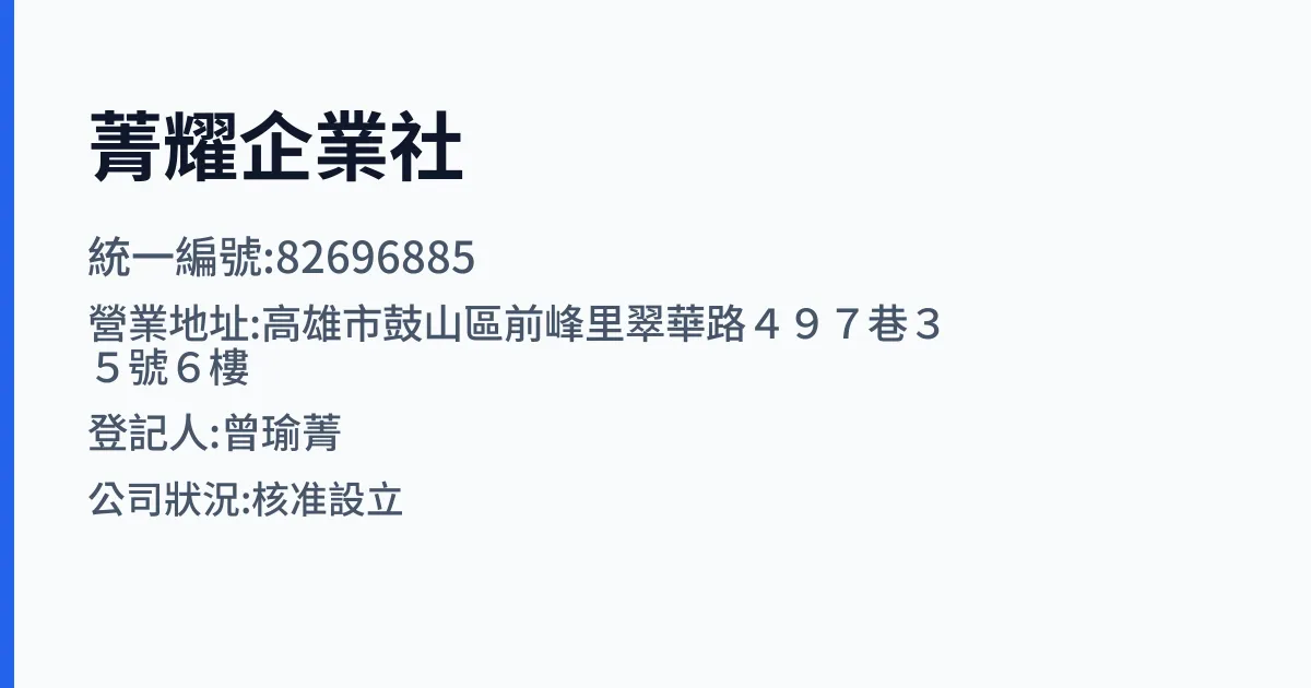 菁耀企業社 - 統編 82696885(高雄市) 公司登記資料與營業項目詳細圖表