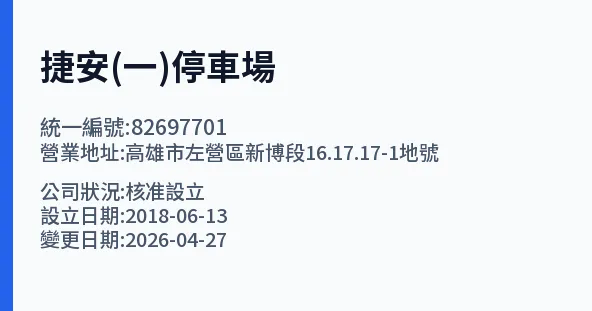 捷安(一)停車場的照片-統編 82697701(高雄市) 公司登記資料與營業項目詳細圖表