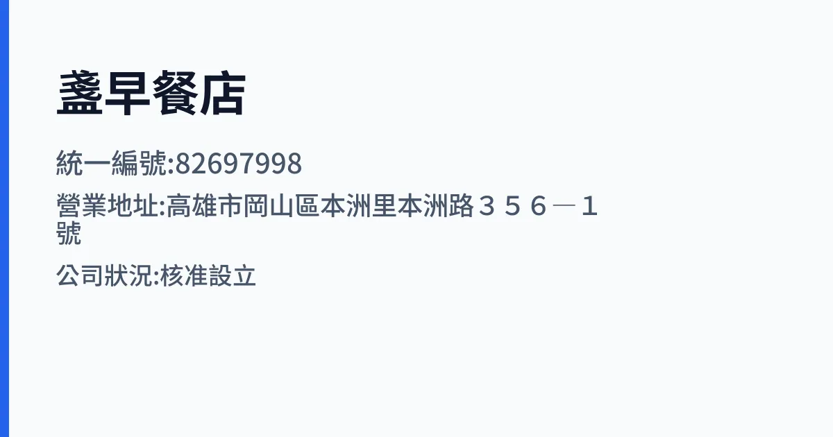 盞早餐店 - 統編 82697998(高雄市) 公司登記資料與營業項目詳細圖表