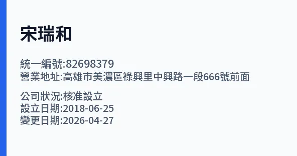 宋瑞和的照片-統編 82698379(高雄市) 公司登記資料與營業項目詳細圖表