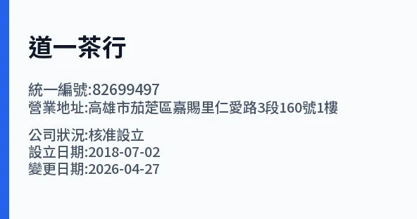 道一茶行的照片-統編 82699497(高雄市) 公司登記資料與營業項目詳細圖表