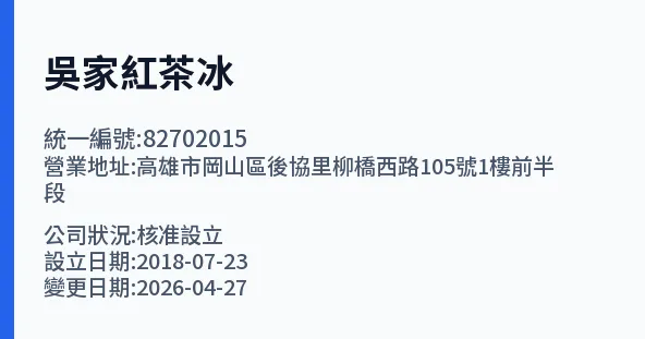吳家紅茶冰的照片-統編 82702015(高雄市) 公司登記資料與營業項目詳細圖表
