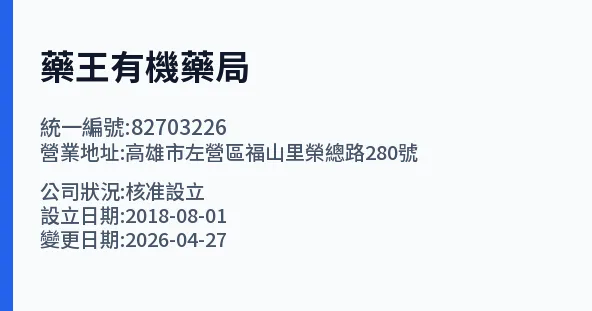 藥王有機藥局的照片-統編 82703226(高雄市) 公司登記資料與營業項目詳細圖表