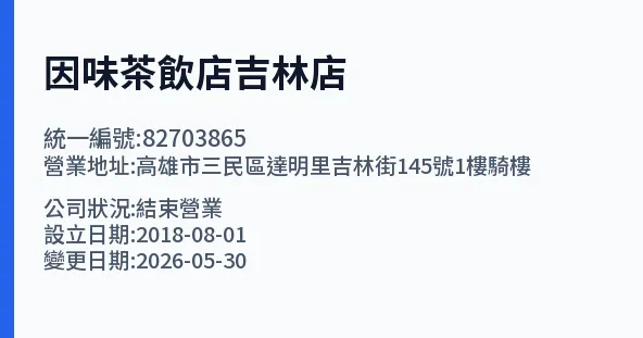 因味茶飲店吉林店的照片-統編 82703865(高雄市) 公司登記資料與營業項目詳細圖表