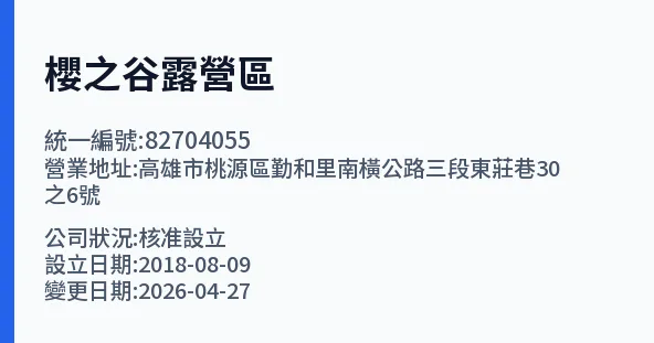 櫻之谷露營區的照片-統編 82704055(高雄市) 公司登記資料與營業項目詳細圖表
