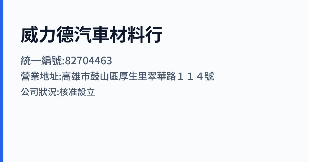 威力德汽車材料行 - 統編 82704463(高雄市) 公司登記資料與營業項目詳細圖表