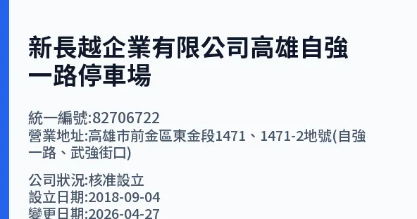 新長越企業有限公司高雄自強一路停車場的照片-統編 82706722(高雄市) 公司登記資料與營業項目詳細圖表