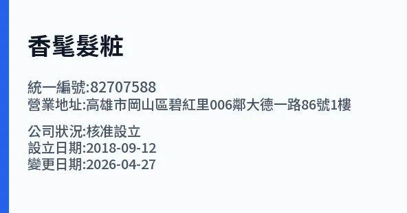 香髦髮粧的照片-統編 82707588(高雄市) 公司登記資料與營業項目詳細圖表