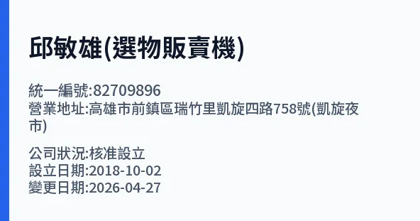 邱敏雄(選物販賣機)的照片-統編 82709896(高雄市) 公司登記資料與營業項目詳細圖表