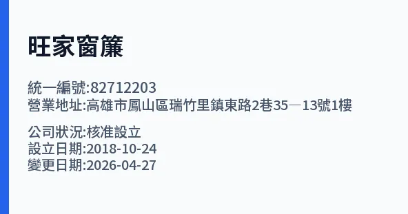 旺家窗簾的照片-統編 82712203(高雄市) 公司登記資料與營業項目詳細圖表