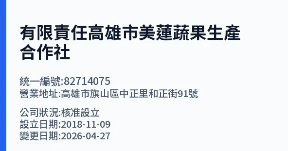 有限責任高雄市美蓮蔬果生產合作社的照片-統編 82714075(高雄市) 公司登記資料與營業項目詳細圖表