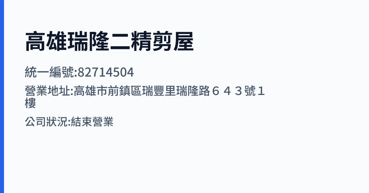 高雄瑞隆二精剪屋 - 統編 82714504（高雄市） 公司登記資料與營業項目詳細圖表