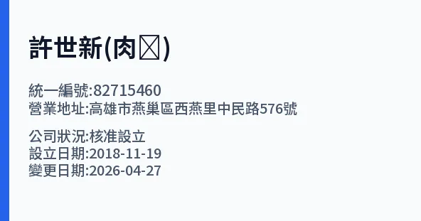 許世新(肉焿)的照片-統編 82715460(高雄市) 公司登記資料與營業項目詳細圖表