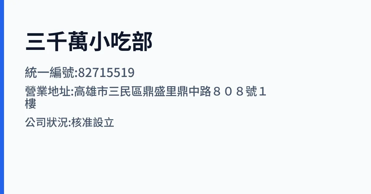 三千萬小吃部 - 統編 82715519(高雄市) 公司登記資料與營業項目詳細圖表