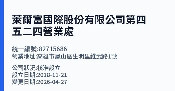萊爾富國際股份有限公司第四五二四營業處的照片-統編 82715686(高雄市) 公司登記資料與營業項目詳細圖表