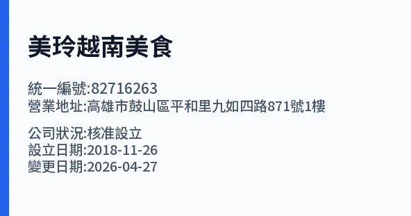 美玲越南美食的照片-統編 82716263(高雄市) 公司登記資料與營業項目詳細圖表