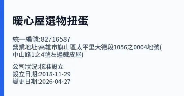 暖心屋選物扭蛋的照片-統編 82716587(高雄市) 公司登記資料與營業項目詳細圖表