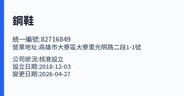 鋼鞋的照片-統編 82716849(高雄市) 公司登記資料與營業項目詳細圖表