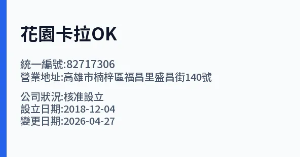 花園卡拉OK的照片-統編 82717306(高雄市) 公司登記資料與營業項目詳細圖表