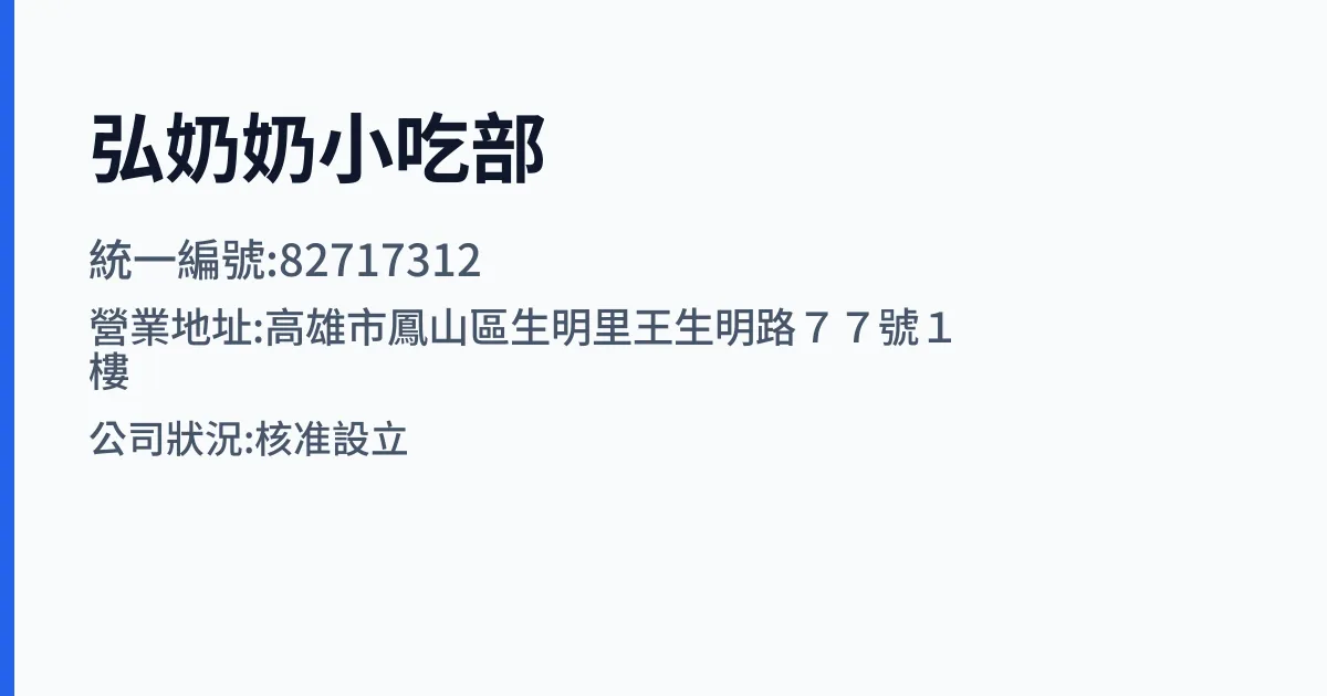 弘奶奶小吃部 - 統編 82717312(高雄市) 公司登記資料與營業項目詳細圖表