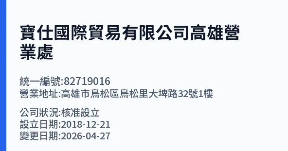 寶仕國際貿易有限公司高雄營業處的照片-統編 82719016(高雄市) 公司登記資料與營業項目詳細圖表