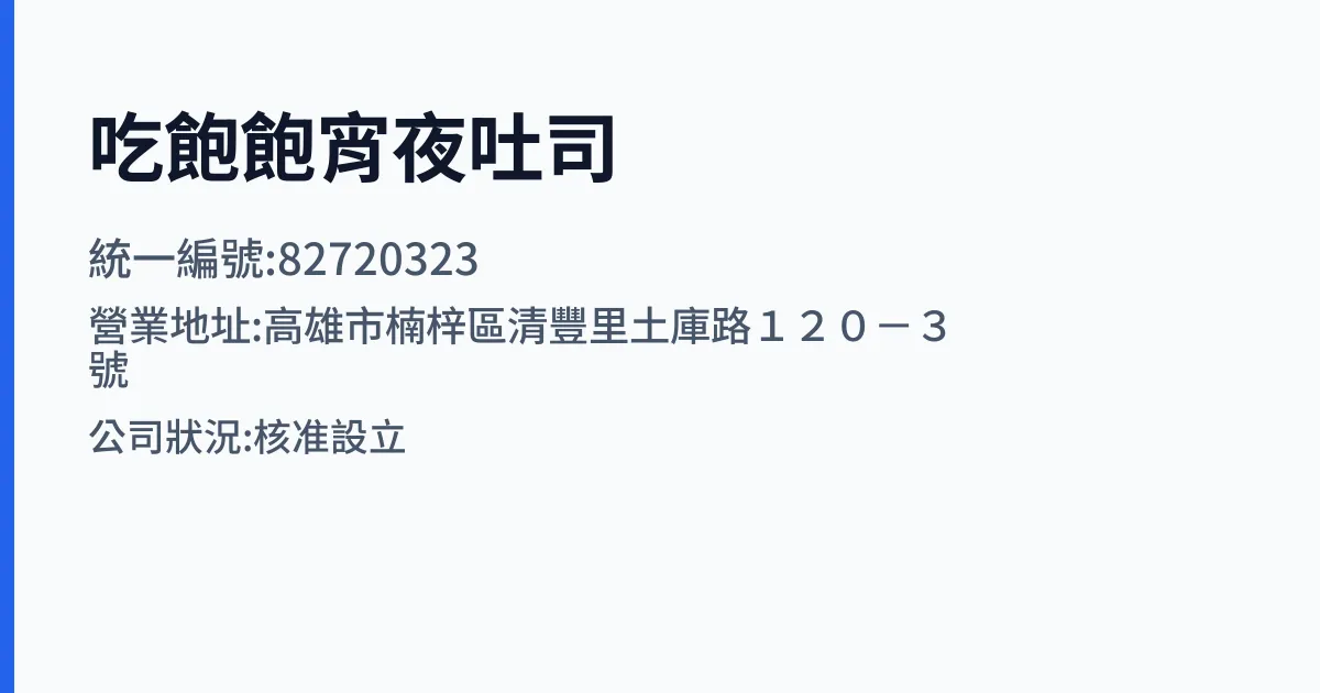 吃飽飽宵夜吐司 - 統編 82720323(高雄市) 公司登記資料與營業項目詳細圖表