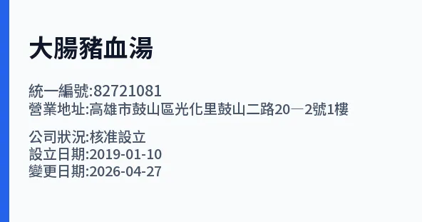 大腸豬血湯的照片-統編 82721081(高雄市) 公司登記資料與營業項目詳細圖表
