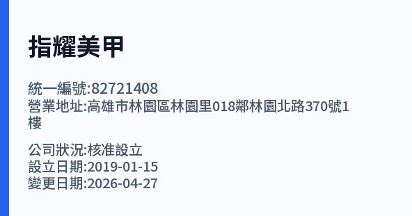 指耀美甲的照片-統編 82721408(高雄市) 公司登記資料與營業項目詳細圖表